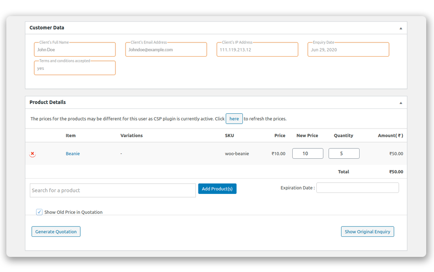 Compatibility with WISDM Customer Specific Pricing - WisdmLabs Docs